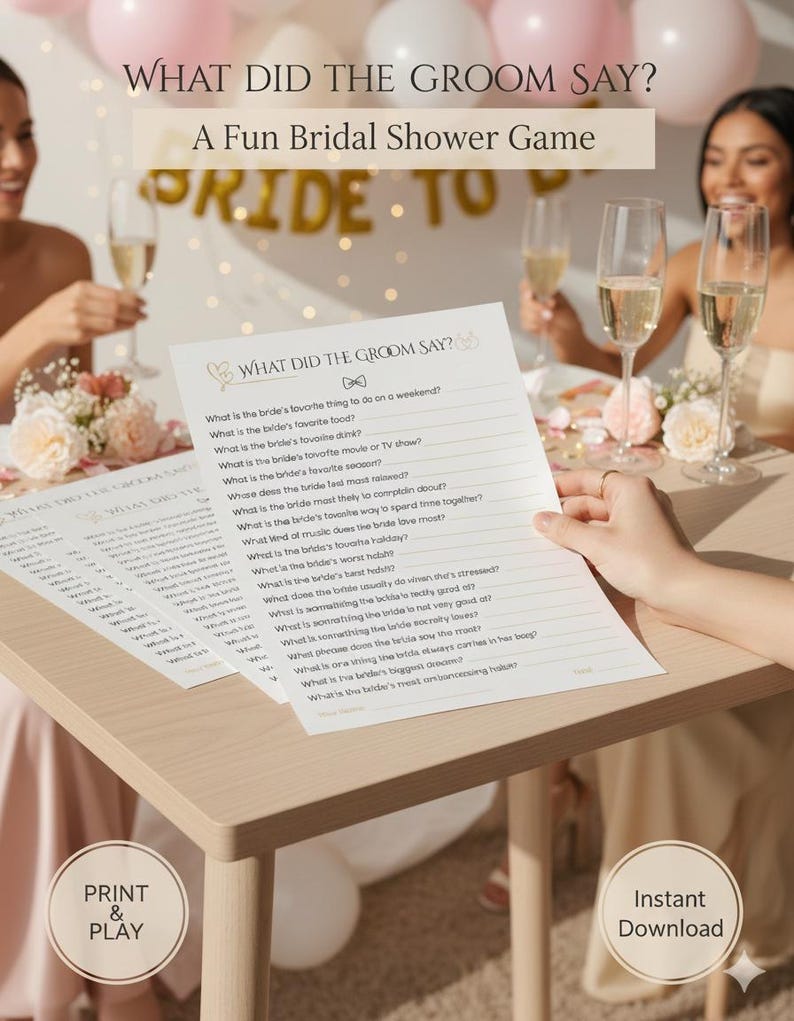 What Did the Groom Say Game | Bachelorette Party Trivia (printable ...