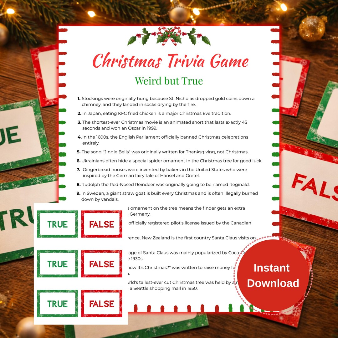 Christmas Fun Facts Trivia Game: Printable Christmas Party Weird but ...