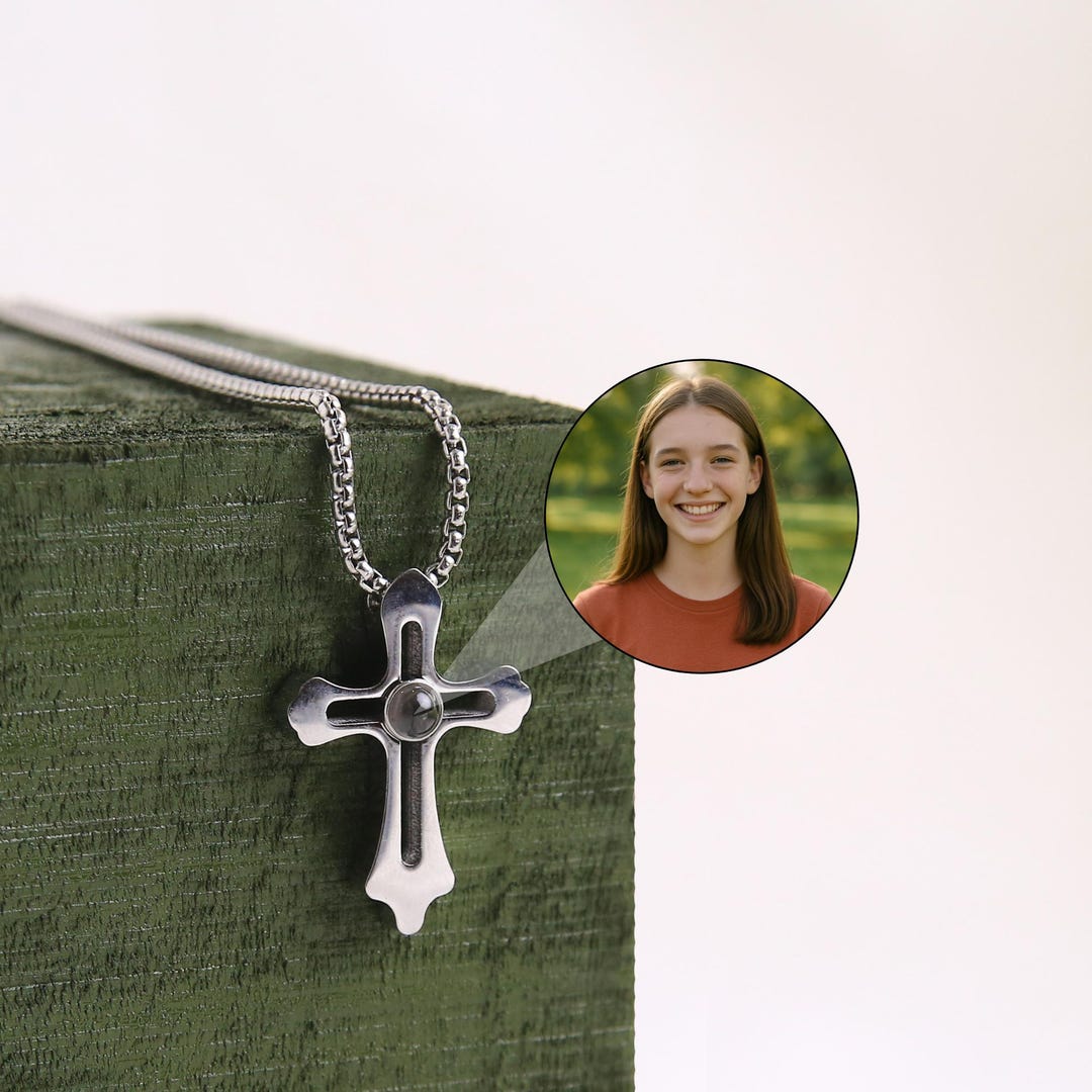 Projection Cross Necklace • Personalized Photo Pendant • Hidden Picture ...