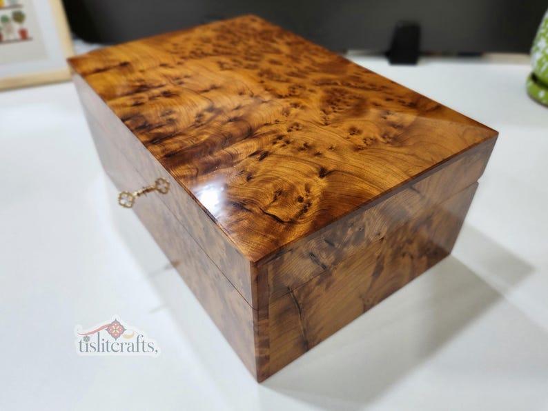 Large HANDMADE Solid Thuya Burl JEWELRY BOX, Handmade Gift, 7x11 ...