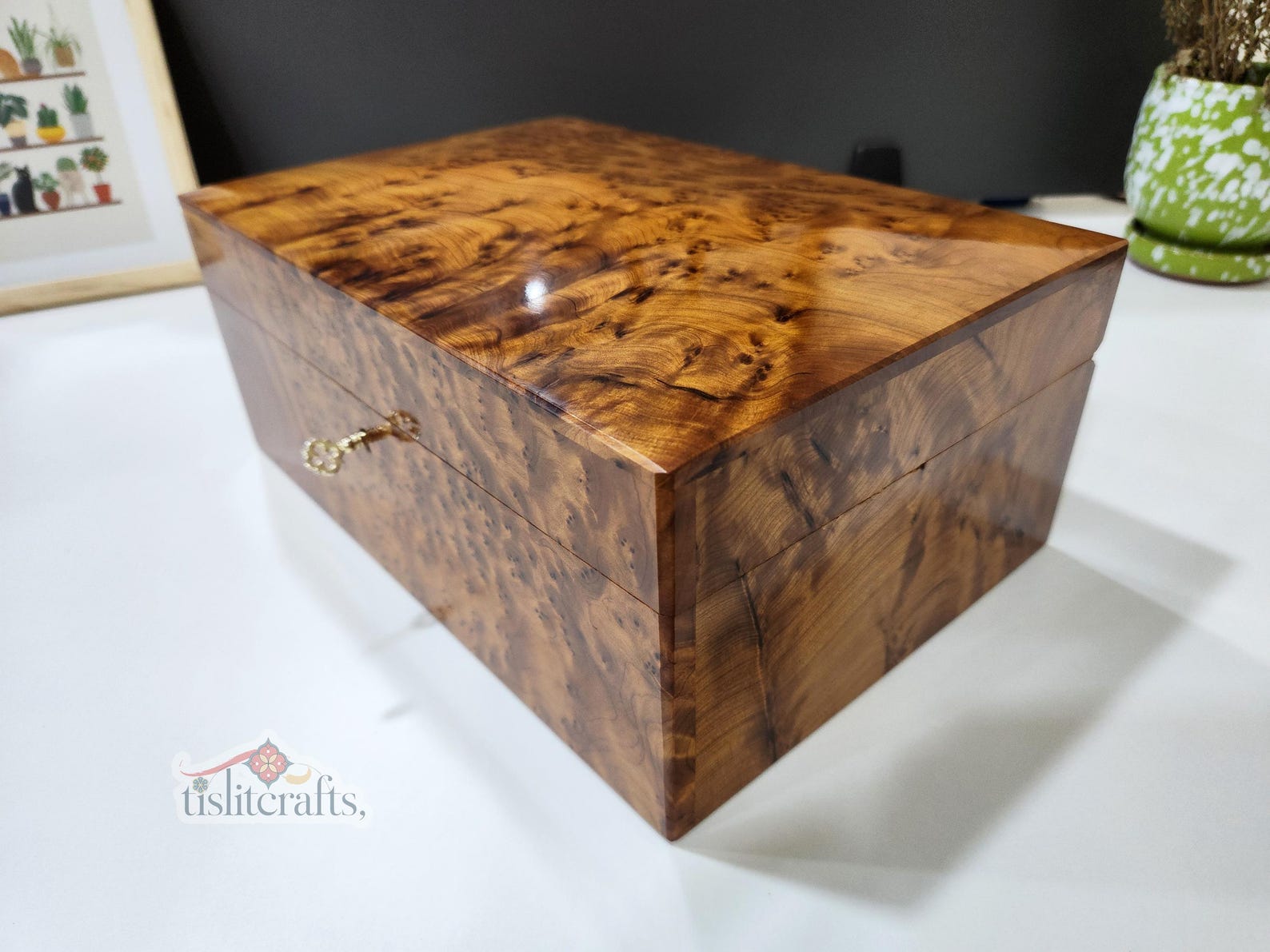 Large HANDMADE Solid Thuya Burl JEWELRY BOX, Handmade Gift, 7x11 ...