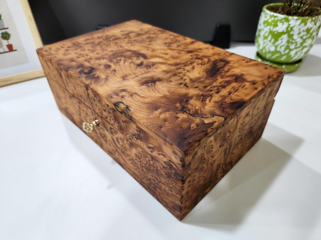 Artisan-made Thuya Burl Jewelry Box – Handmade Wooden Storage Box ...