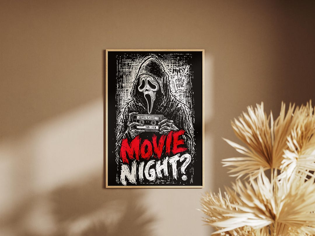 Ghostface Horror Movie Night Print – Retro VHS Scary Film Art – Grunge ...