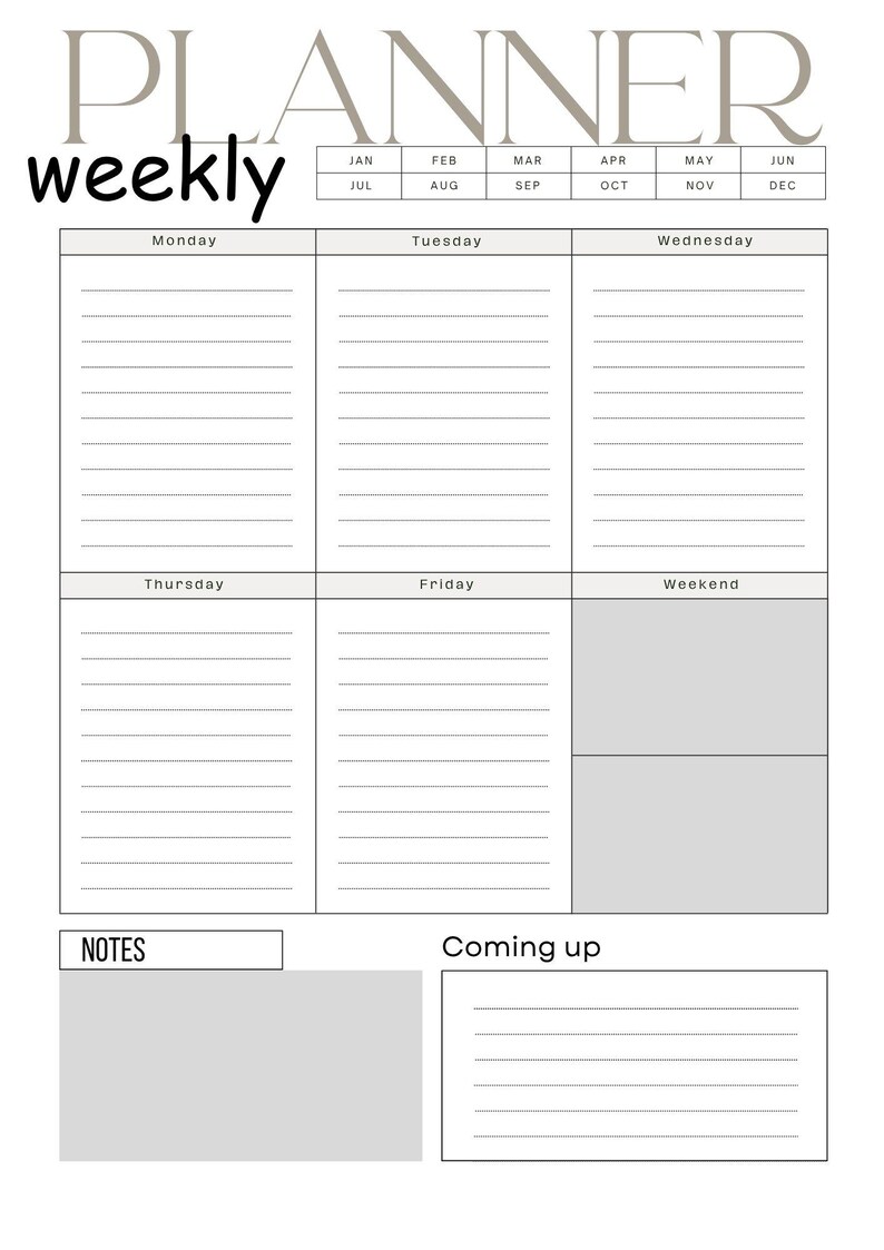 Weekly Planner Printable PDF – Undated Digital Planner Page – A4 & US ...