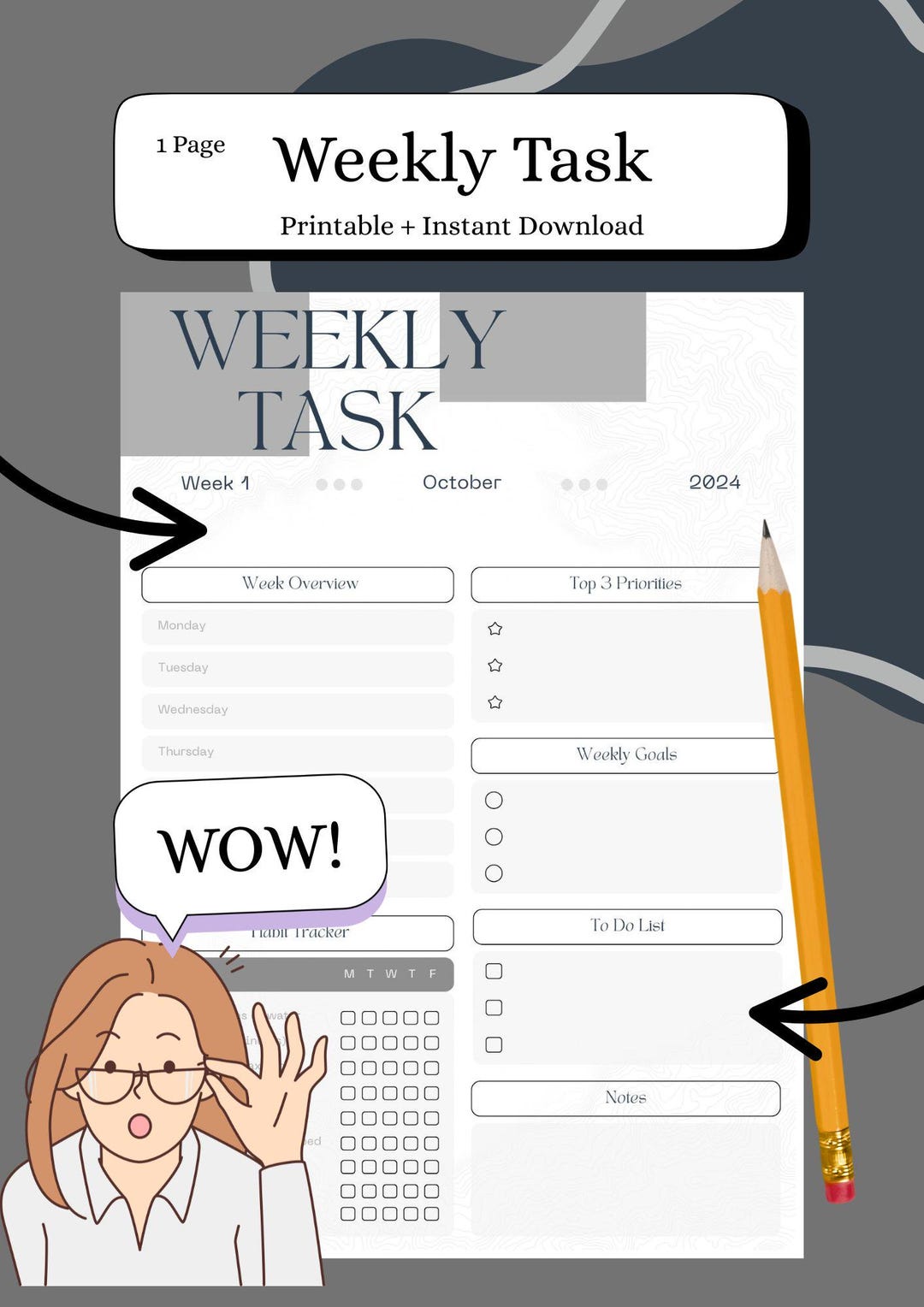 Weekly Task Planner Printable: Undated To-do List (PDF Download) - Etsy ...
