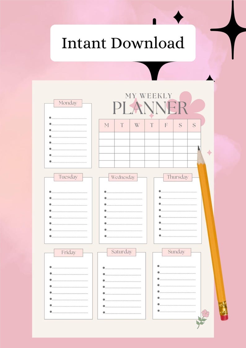 Girly Weekly Planner Printable | Cute Pink PDF Planner | Aesthetic ...
