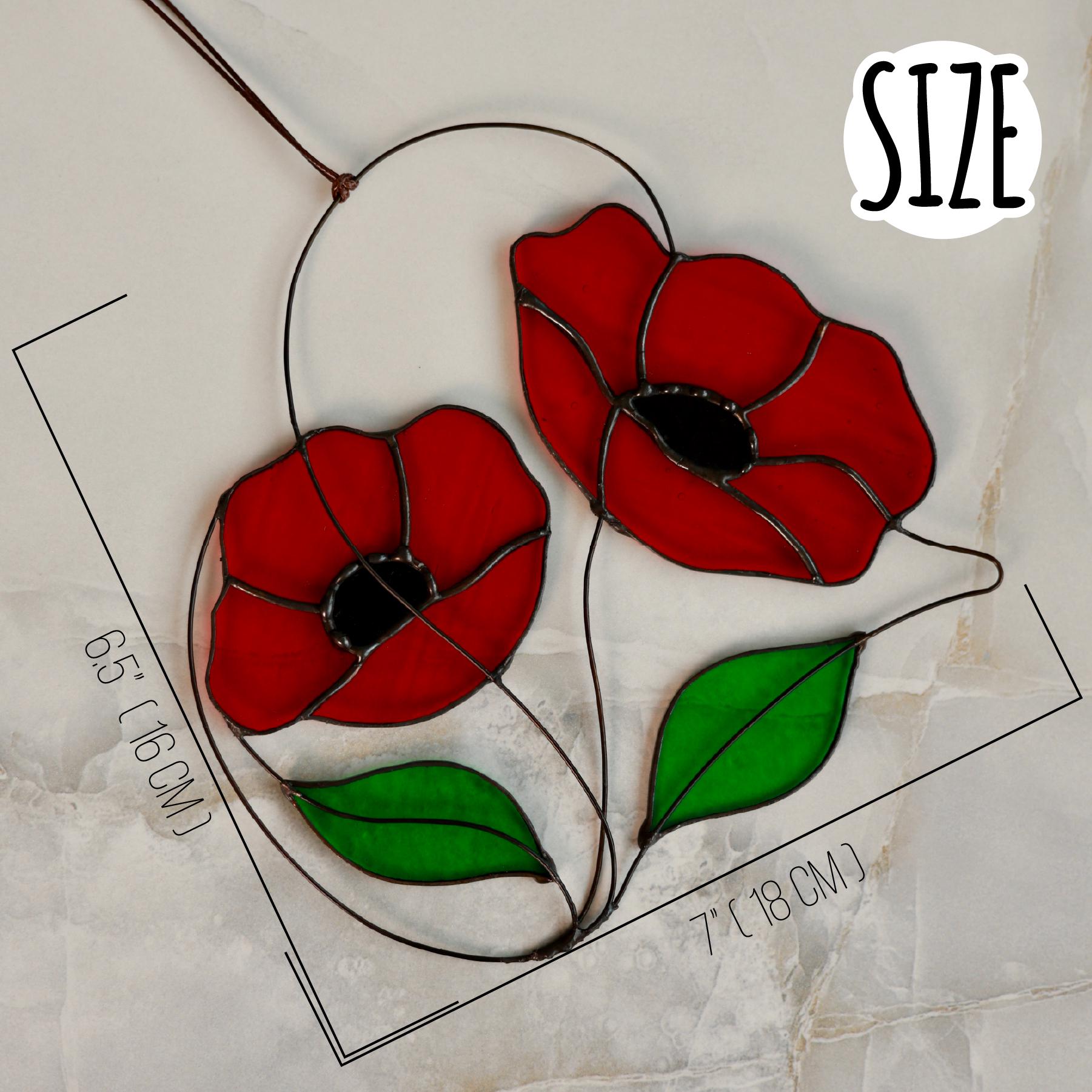 Stained Glass Poppy Sun Catcher, Suncatcher Flower, Stained Glass Poppy ...