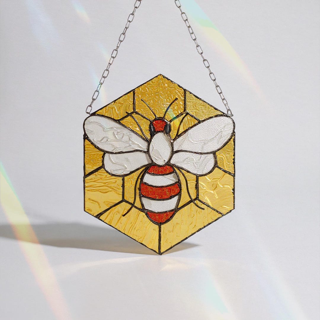 Stained Glass Bee Suncatcher: Honeycomb Window Garden Decor - Etsy