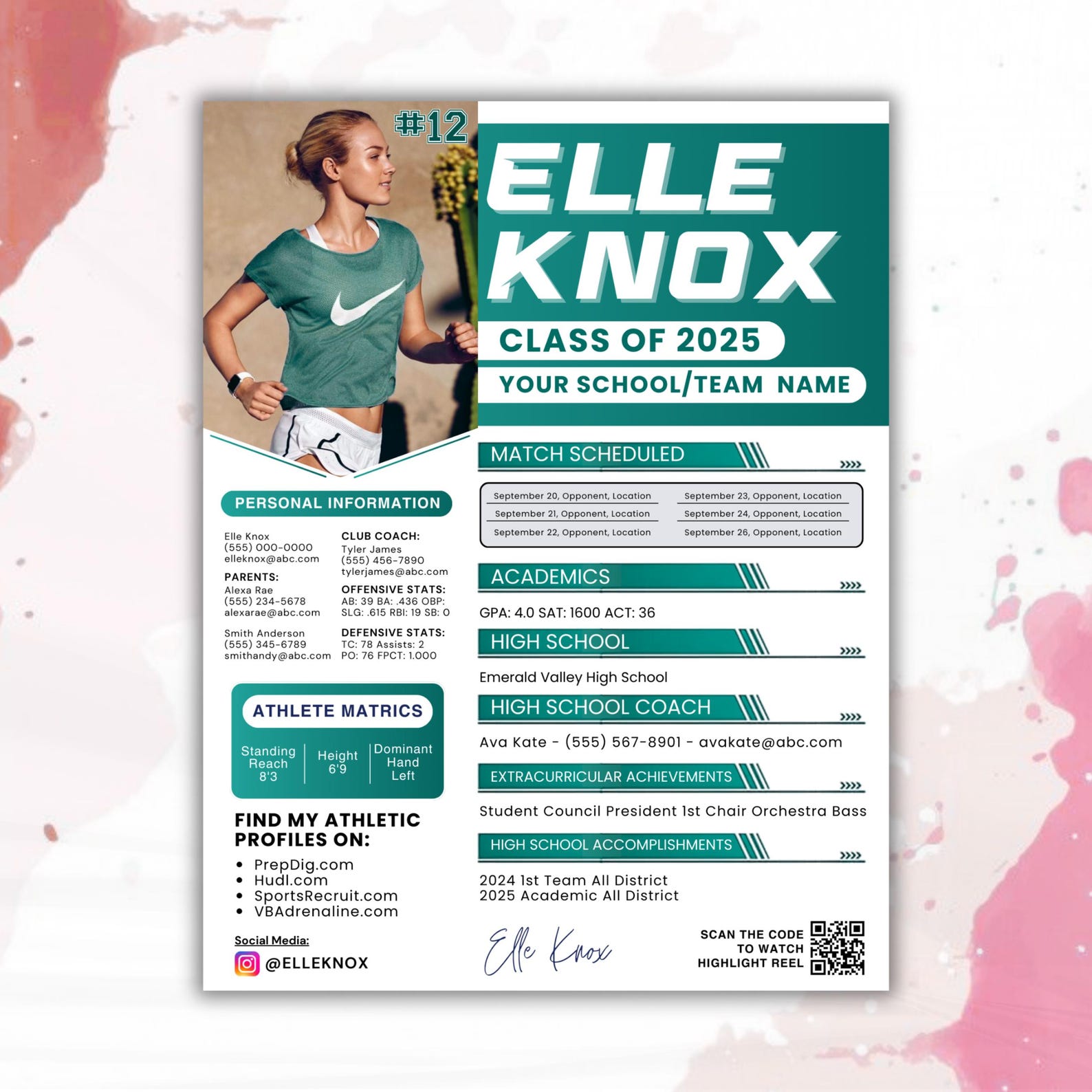 Sports Profile Sheet Template, Athlete Player Profile Sheet Resume ...