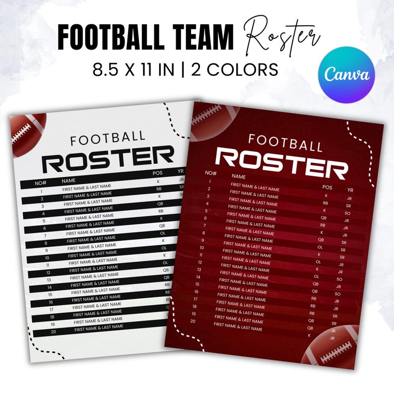 Football Team Roster Template Editable Football Player Profile Template ...