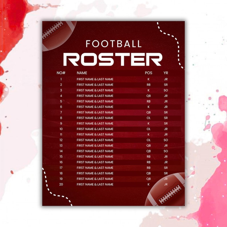 Football Team Roster Template Editable Football Player Profile Template ...