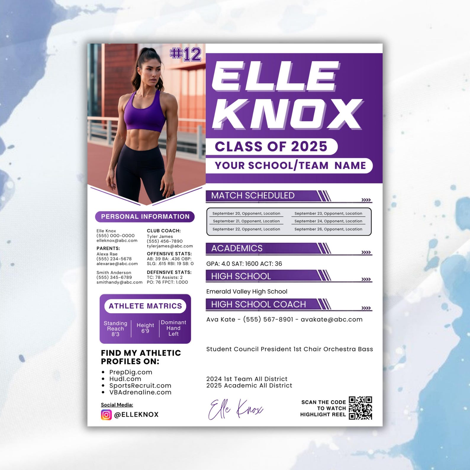 Sports Profile Sheet Template, Athlete Player Profile Sheet Resume ...