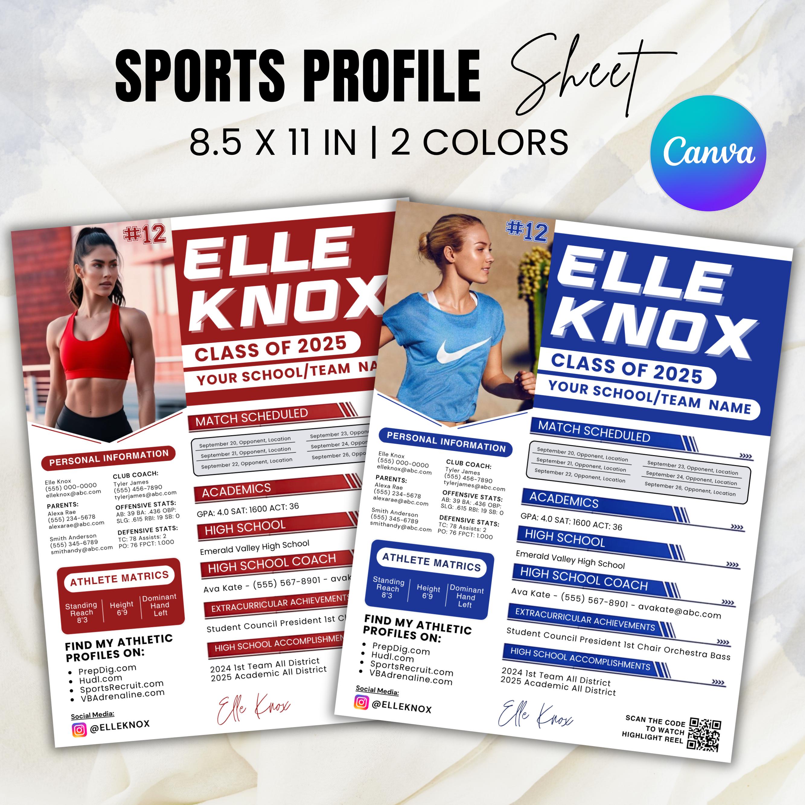 Sports Profile Sheet Template, Athlete Player Profile Sheet Resume ...