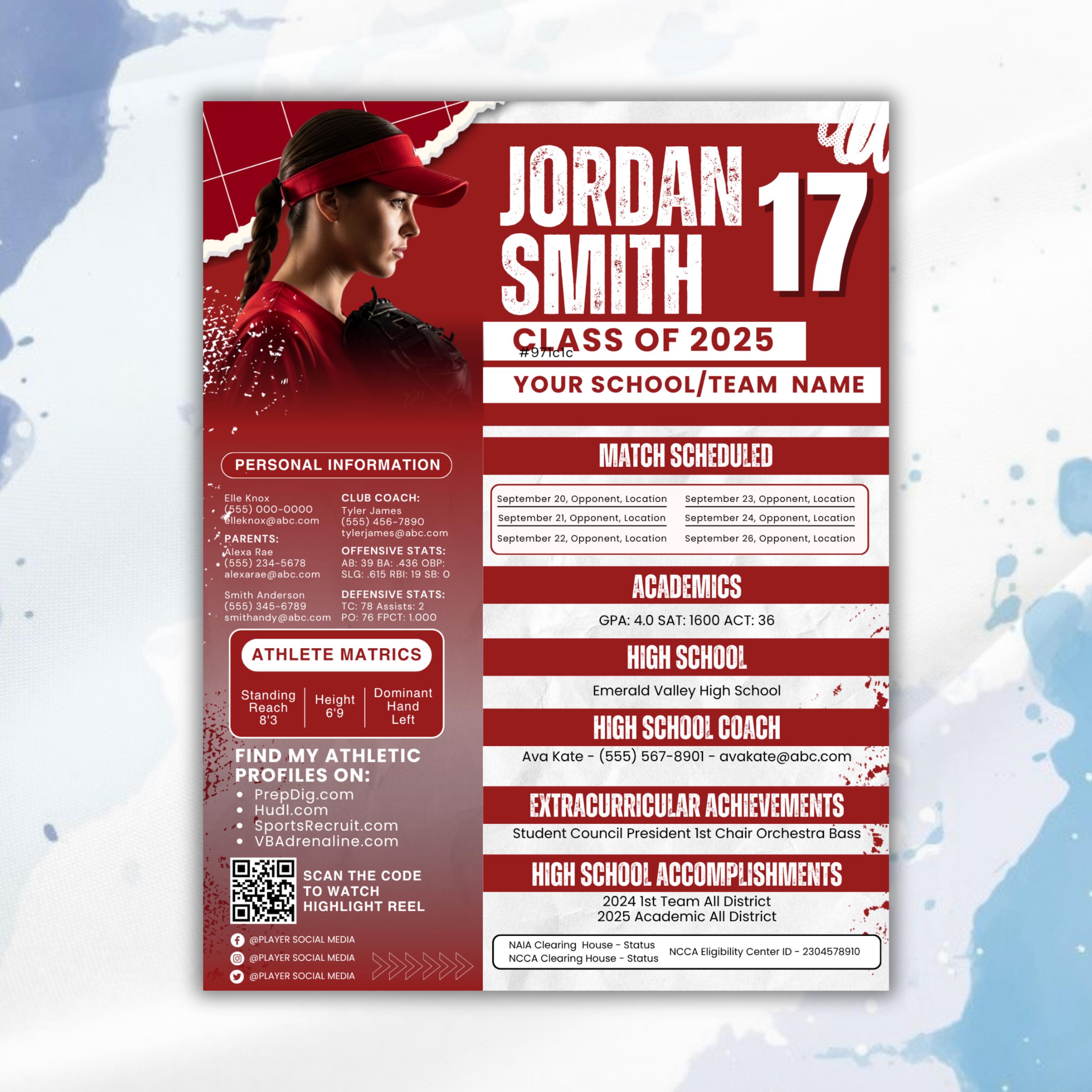 Sports Profile Sheet Template, Athlete Player Profile Sheet Resume ...