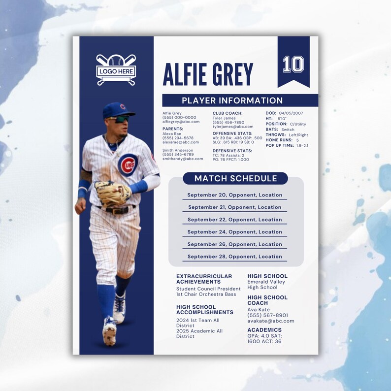 Sports Profile Sheet Template, Athlete Player Profile Sheet Resume ...