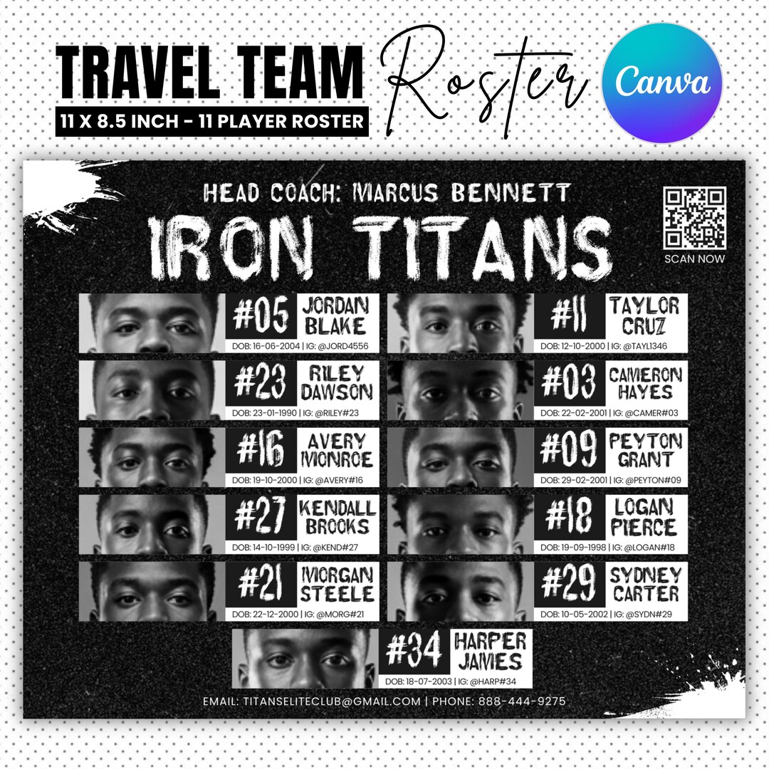 Team Roster Template, Custom Team Roster Template for Any Sports ...