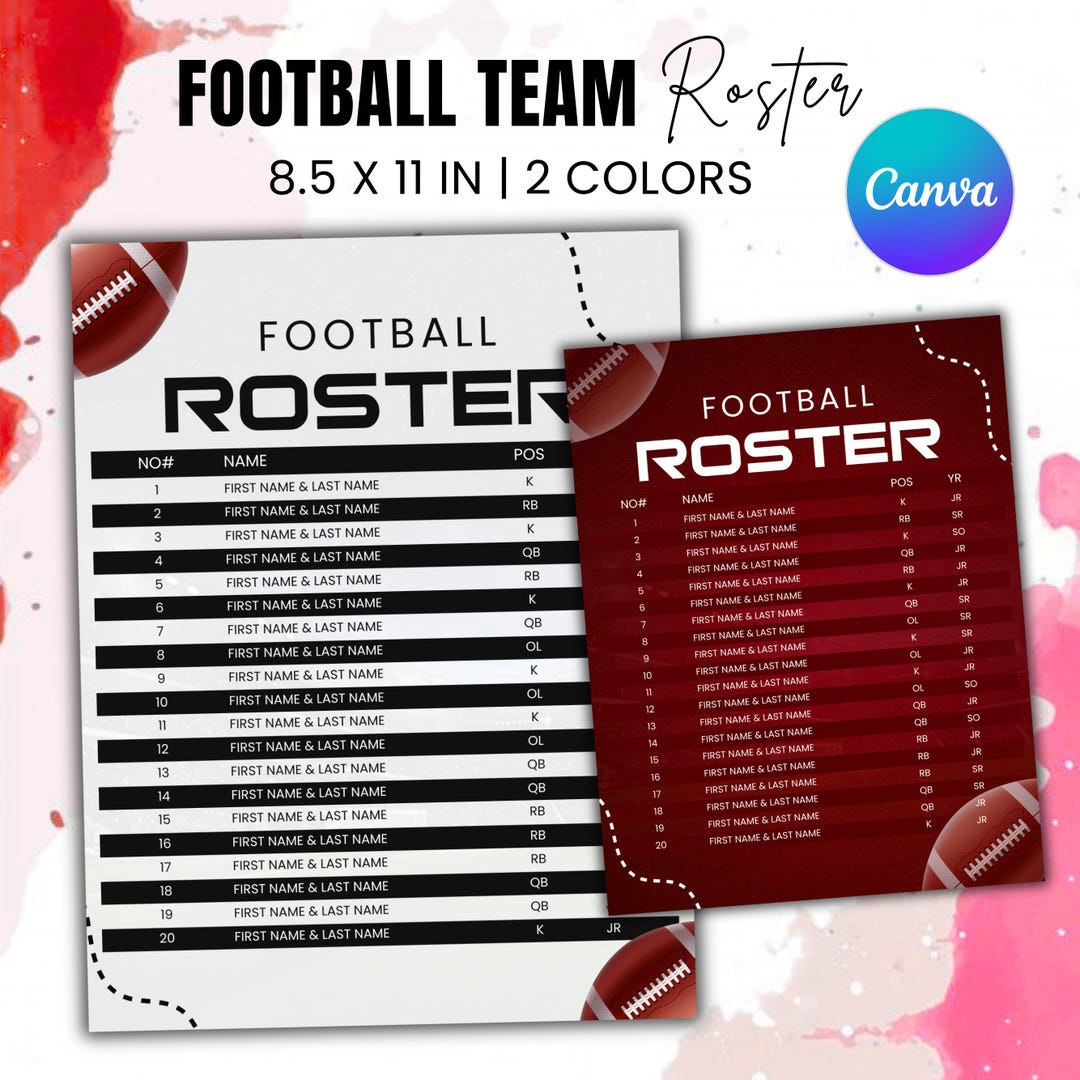 Football Roster Template, Pee Wee Youth Football Team Template ...