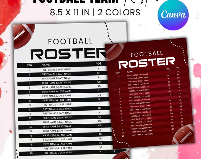 Editable Football Team Roster Canva Template Football Team Player ...