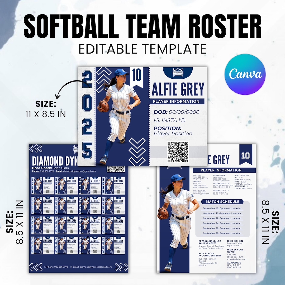 Sports Profile Sheet, Team Roster Template, Softball Player Profile ...