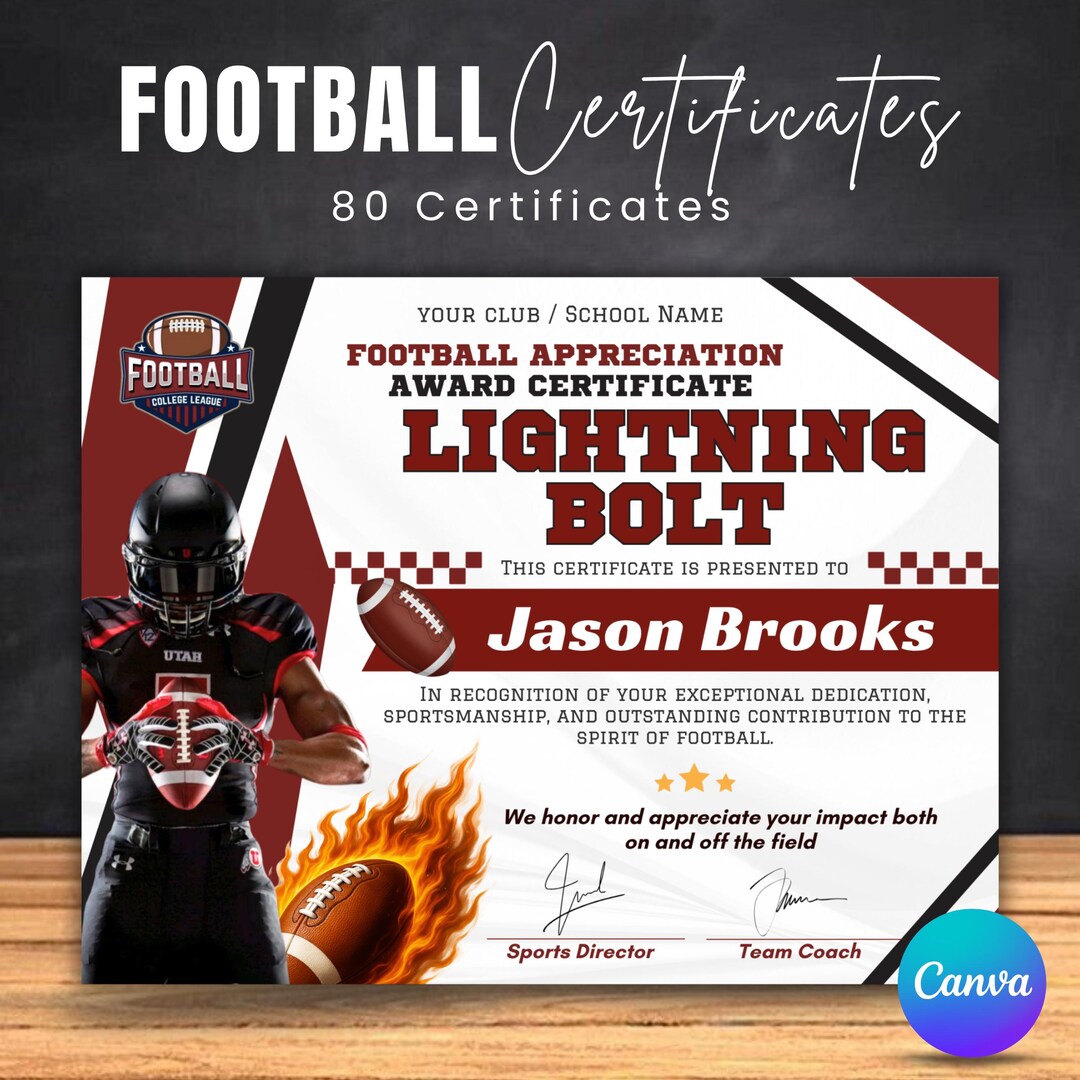 Editable Football Award Certificate Templates Bundle, Printable ...