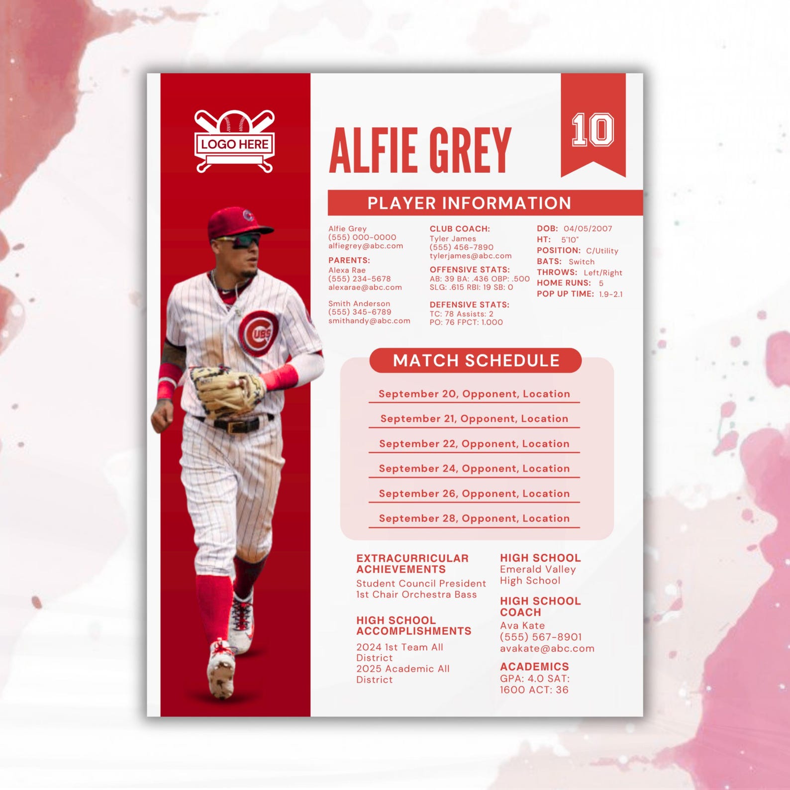 Sports Profile Sheet Template, Athlete Player Profile Sheet Resume ...