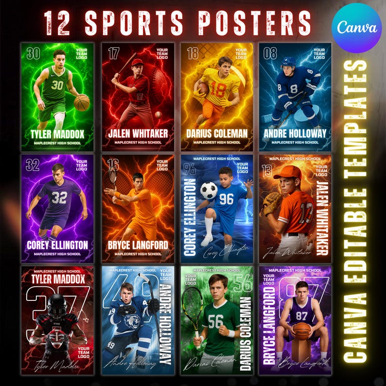 12 Canva Sports Posters Templates, Editable Football, Basketball, Socce ...