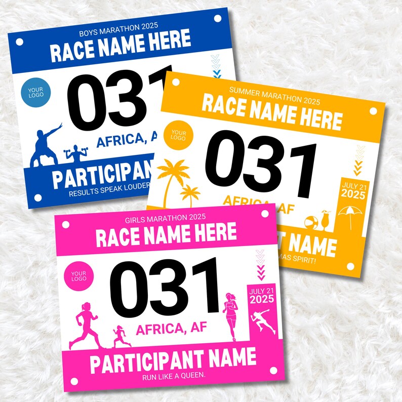 Race Bibs Template, Custom Race Bib, Printable Racing Bib, Running Race ...
