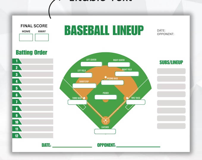 Editable Softball Lineup, Baseball Lineup, Baseball Chart ,softball ...