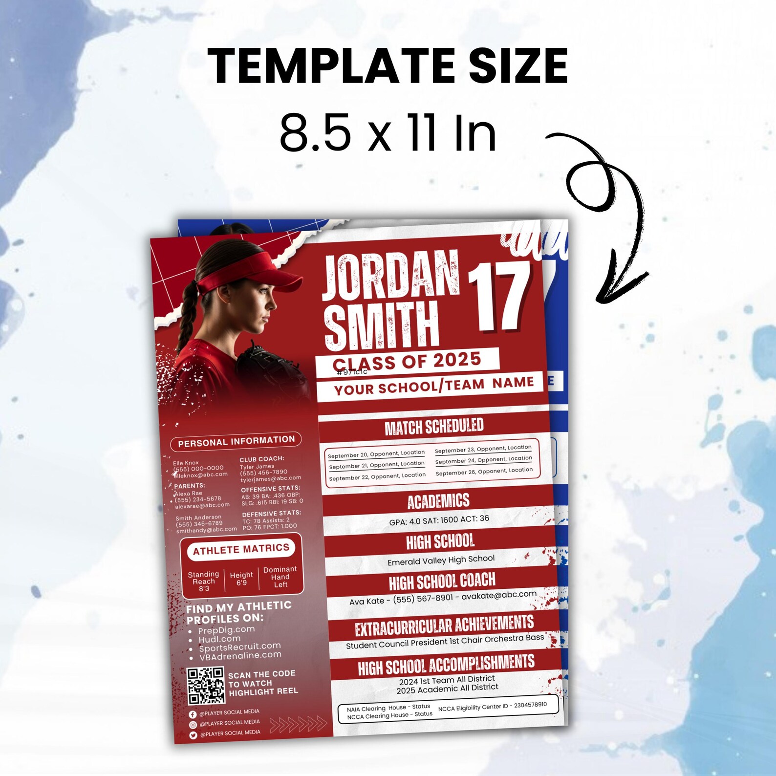 Sports Profile Sheet Template, Athlete Player Profile Sheet Resume ...