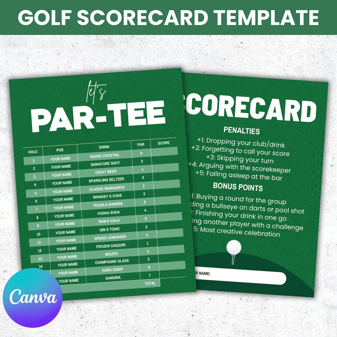 Editable Bar Golf Scorecard, Lets Par-tee Golf Scorecard, Bar Golf ...