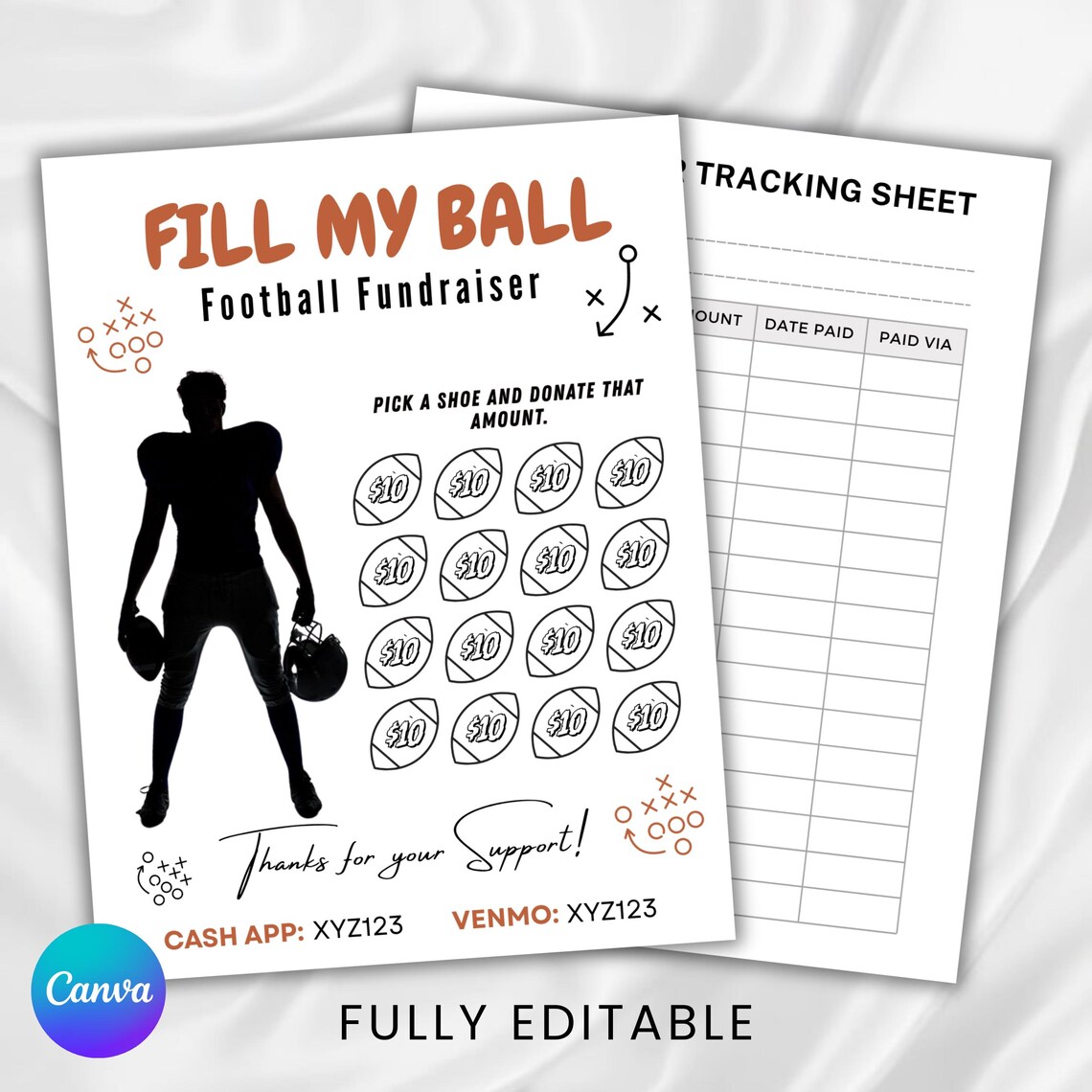 Football Fundraising Calendar, Fill My Ball, Pick a Date Donation ...