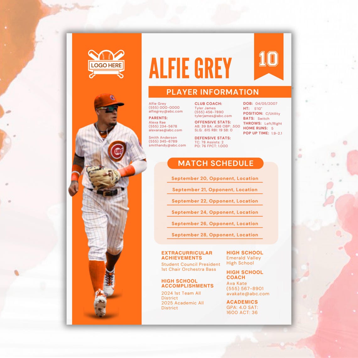 Sports Profile Sheet Template, Athlete Player Profile Sheet Resume ...