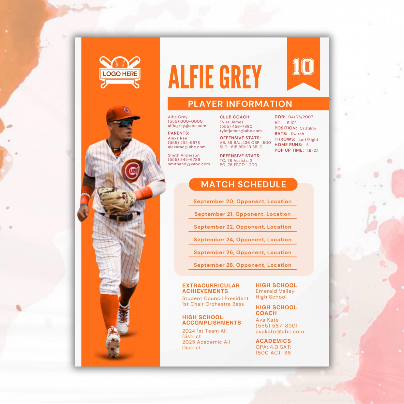 Sports Profile Sheet Template, Athlete Player Profile Sheet Resume ...