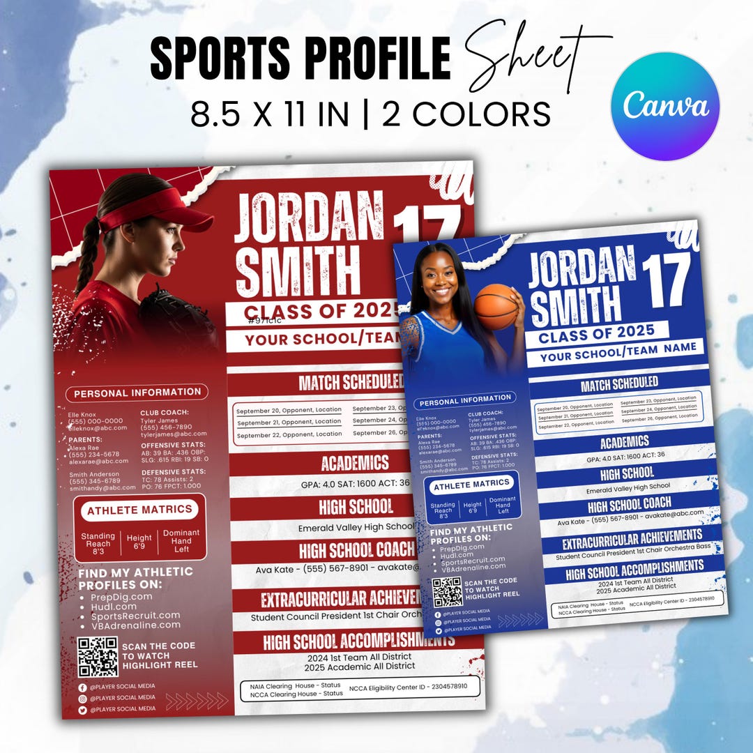 Sports Profile Sheet Template, Athlete Player Profile Sheet Resume ...
