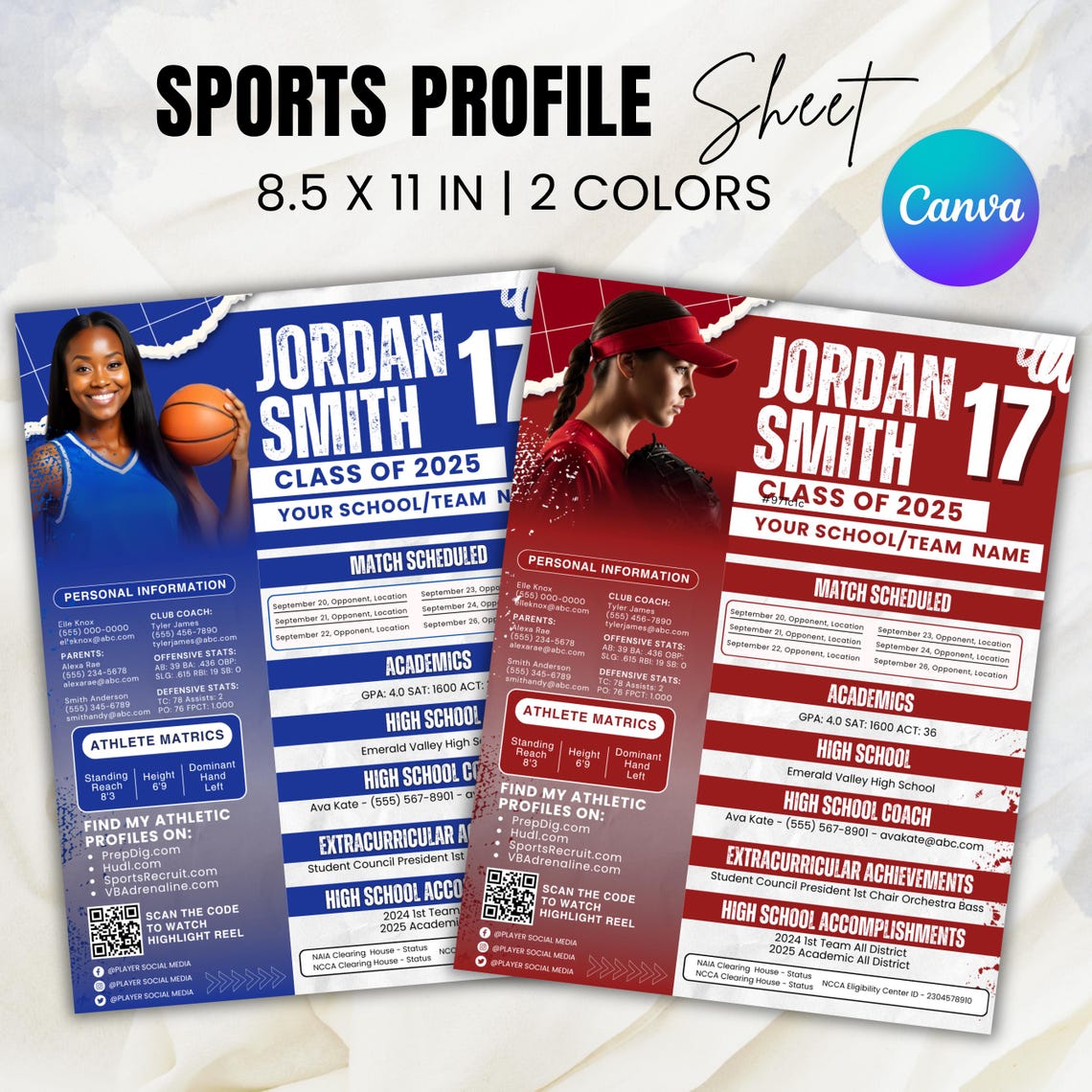 Sports Profile Sheet Template, Athlete Player Profile Sheet Resume ...