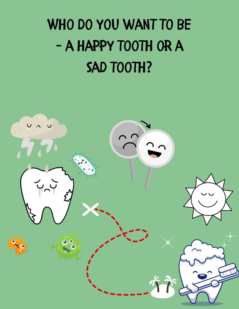 Happy Vs Sad Tooth – Fun Printable Coloring Page for Kids (dental ...