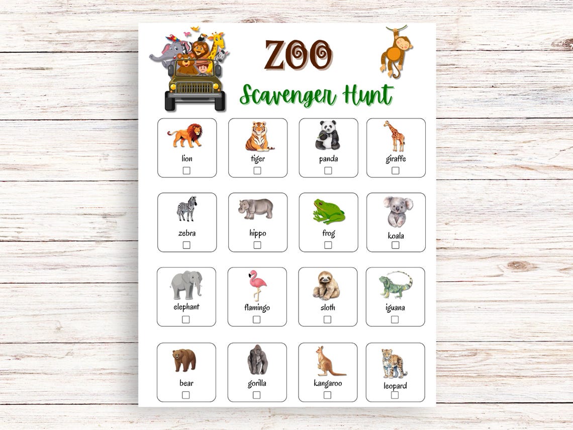 ZOO Scavenger Hunt for Kids-animal Scavenger Hunt Kids Game-digital ...
