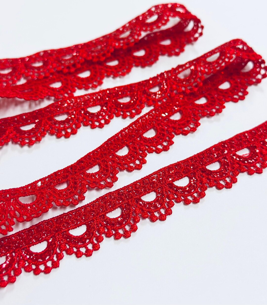 1 Yard Sequin Red Flower Lace Trim Ribbon Edge, Sewing Embellishment ...