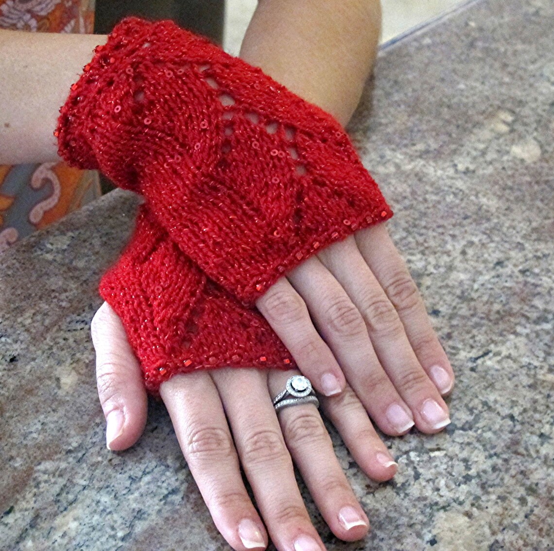 Red Hand Warmers, Beaded Red Fingerless Gloves With Sequins - Etsy