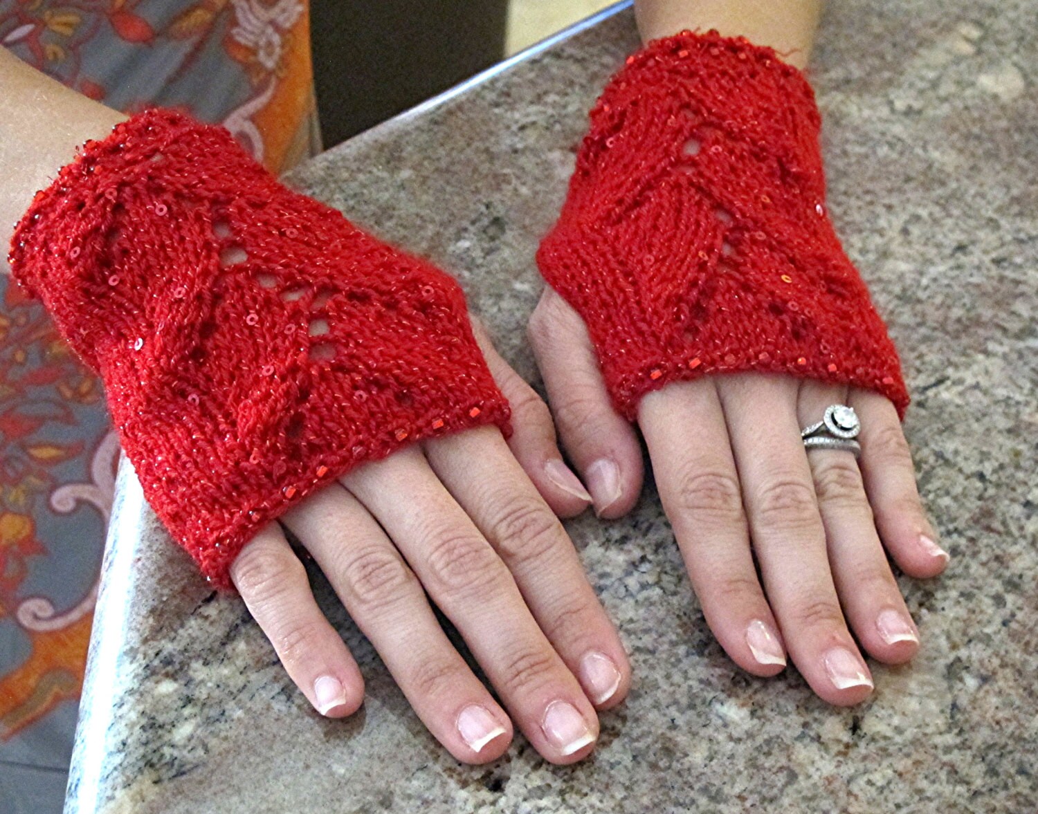 Red Hand Warmers, Beaded Red Fingerless Gloves With Sequins - Etsy