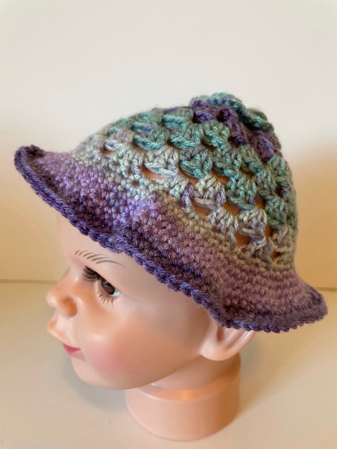 Little Girls Floppy Brim Hat in Lavender and Blue Topped With a Flower ...