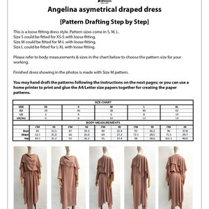 Angelina Asymetrical Drape Dress Pattern/ PDF Printable A4 Letter ...