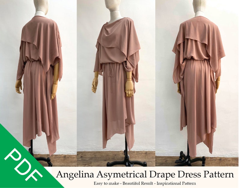 Angelina Asymetrical Drape Dress Pattern/ PDF Printable A4 | Etsy