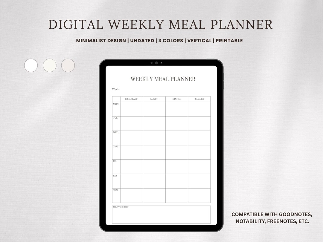 Weekly Meal Planner Printable Digital Meal Plan Template Food Planner ...