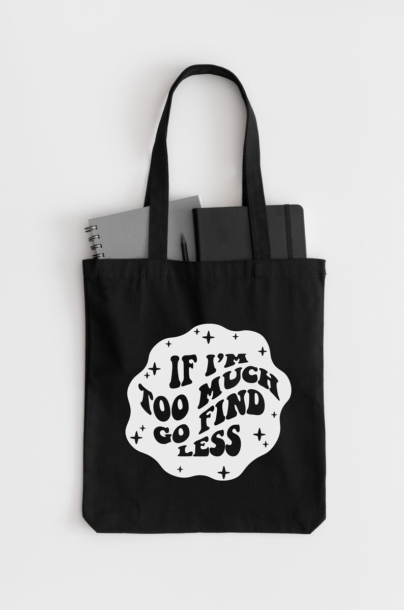 Handmade Reusable Black Canvas Tote Bag Too Much - Etsy