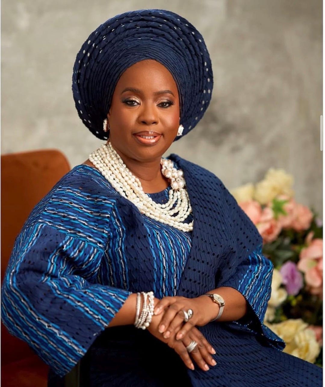 Navy Blue Asooke Iro and Buba. Blue Autogele. Nigerian Asooke. Women ...