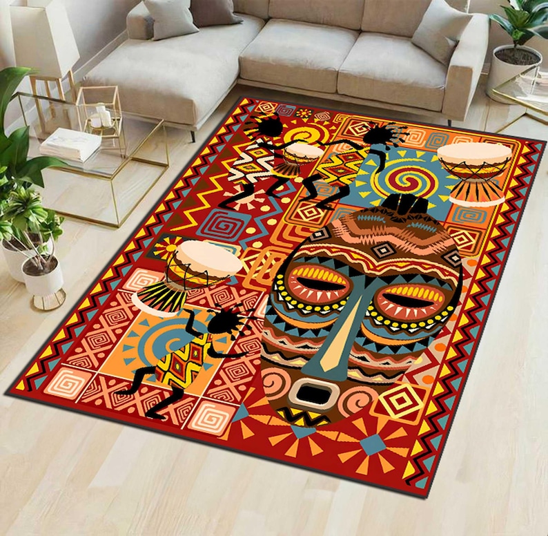 African Mask Pattern Rug - African Rug - Safari Ethnic Floor Art ...