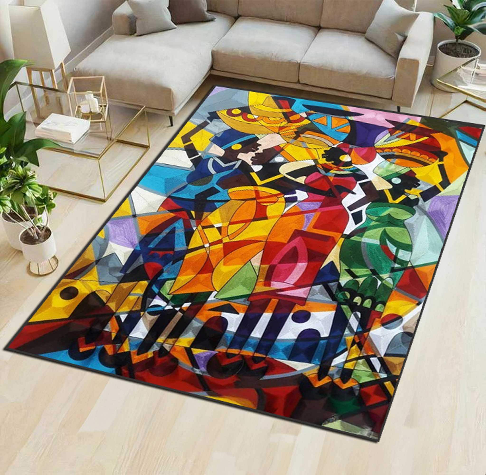 African Mask Pattern Rug - African Rug - Safari Ethnic Floor Art ...