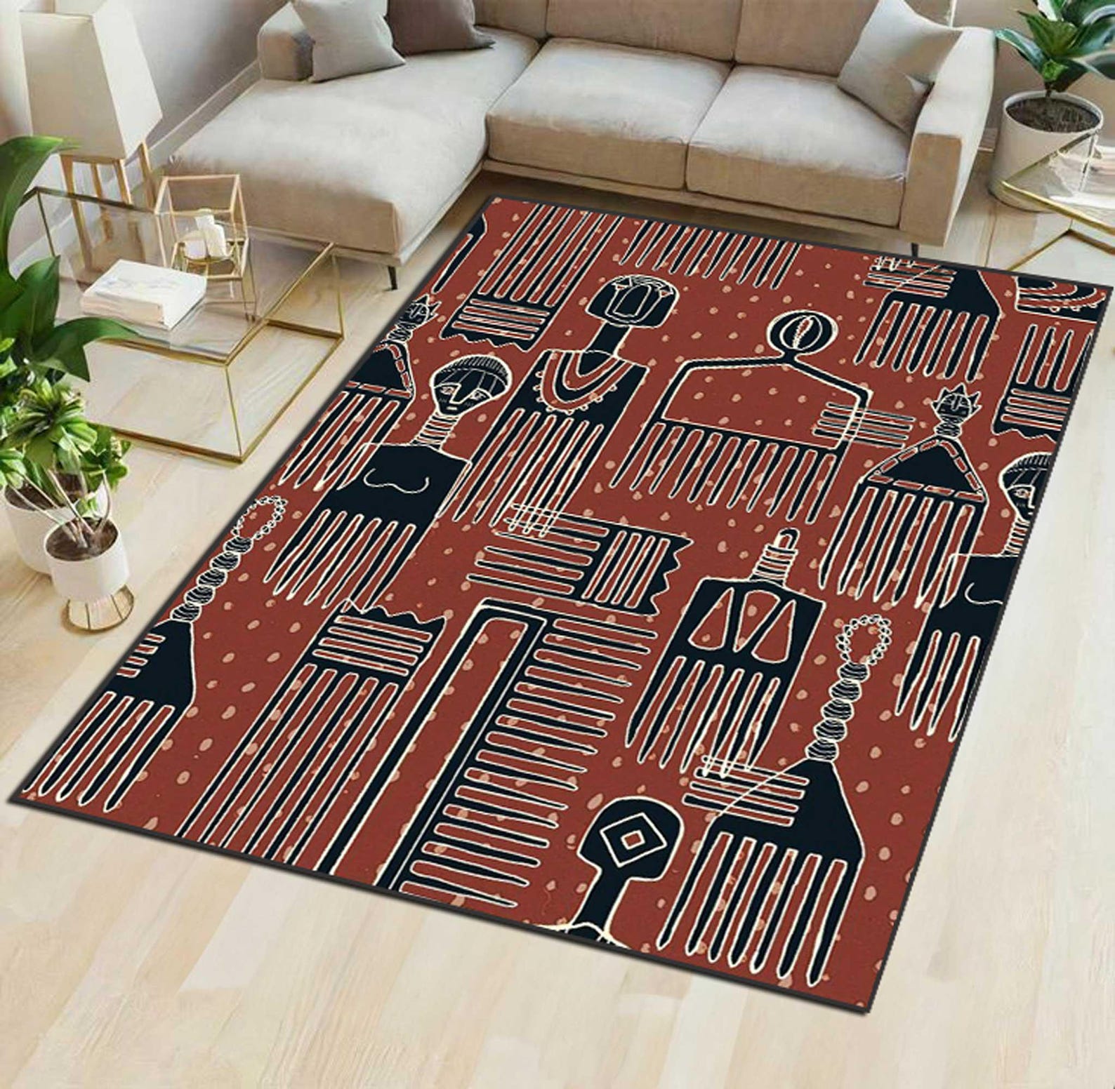 African Mask Pattern Rug - African Rug - Safari Ethnic Floor Art ...
