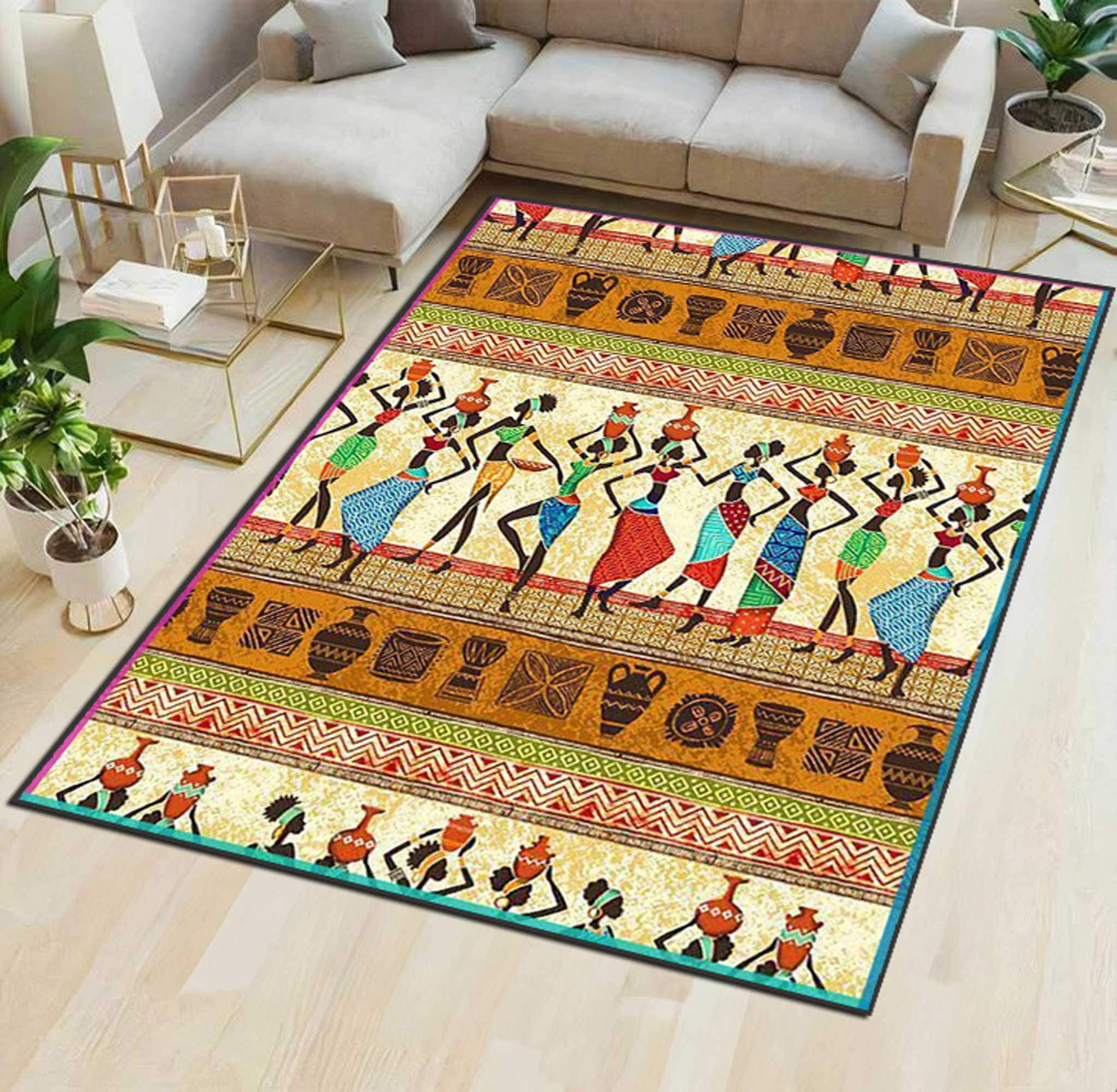 African Mask Pattern Rug - African Rug - Safari Ethnic Floor Art ...